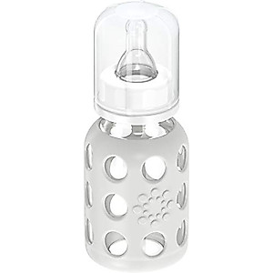 Lifefactory 4-Ounce BPA-Free Glass Baby Bottle with Stage 1 Nipple and Protective Silicone Sleeve, Stone Gray