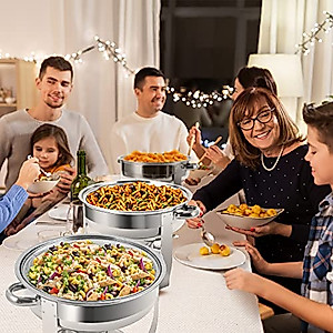BriSunshine 4 Packs 3 QT Round Chafing Dish Buffet Set, Stainless Steel Chafing Dishes with Glass Lid & Holder, Food Warmer for Parties Weddings Banquets Events