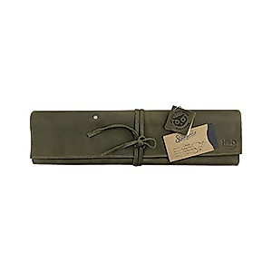Hide & Drink, Rustic Full Grain Leather Knife Roll Case (5 pockets), Compact Carry-On Bag for Traveling Chefs & Cooks, Kitchen Tool Storage Organizer, Handmade, Dark Jade