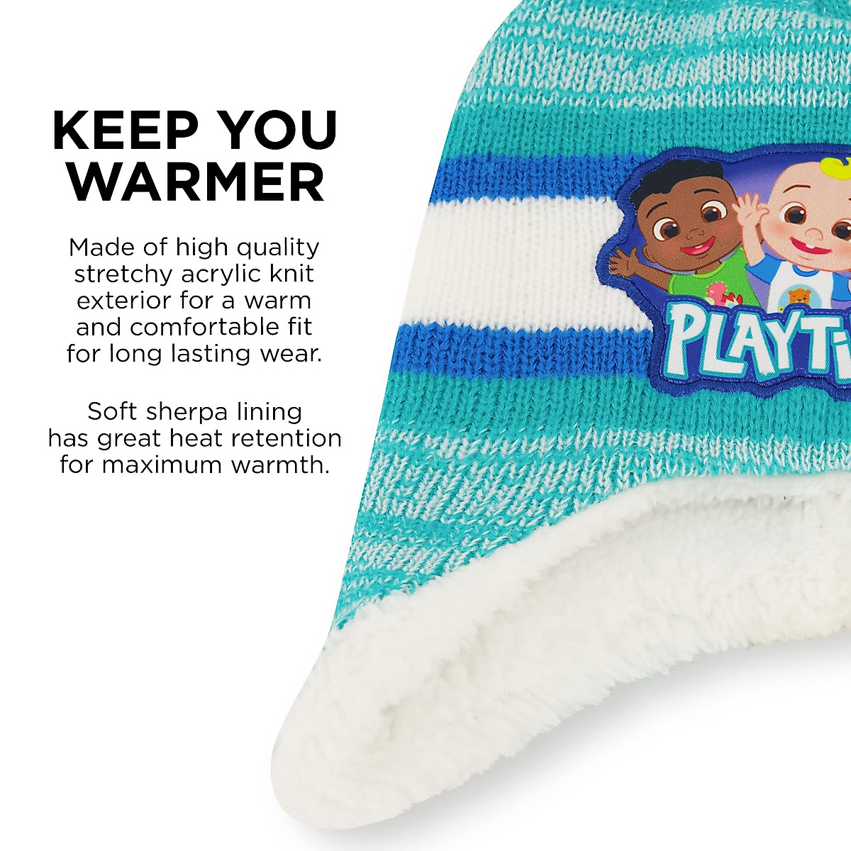 CoComelon Toddler Winter Hat and Mitten, Kids Beanie with Sherpa Lining Set, JJ, TomTom & Yoyo, for Ages 2-4