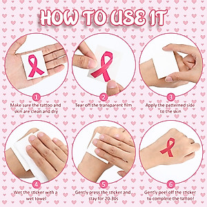 Loopeer 1000 Pcs Breast Cancer Awareness Tattoo Bulk Pink Ribbon Temporary Tattoos Face Breast Cancer Stickers for Party