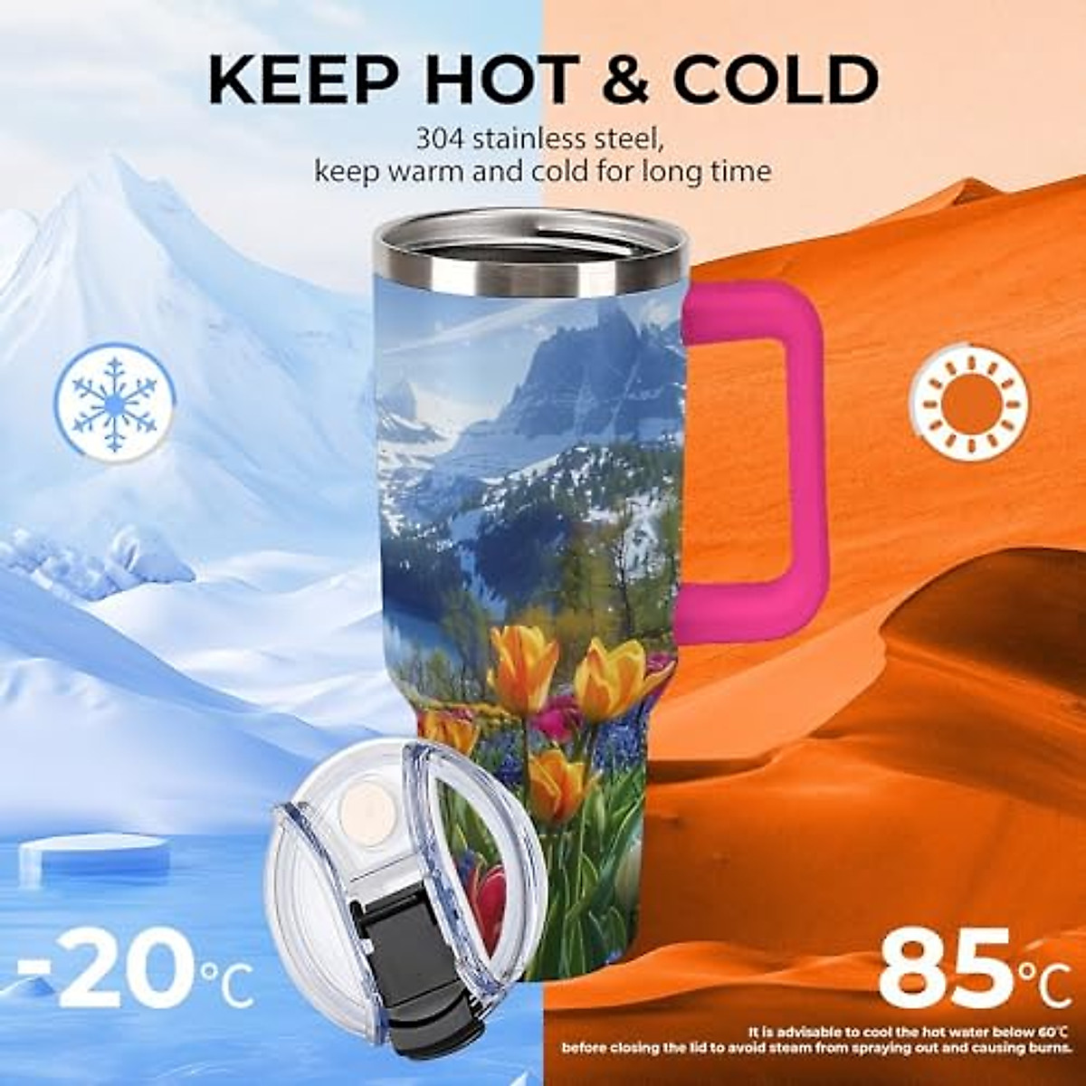 Tulips Floral 40 Oz Tumbler Insulated Stainless Steel Water Bottle Travel Mug Car Cup with Handle And Straw