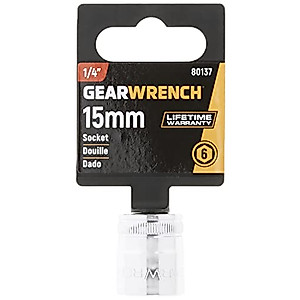 GEARWRENCH 1/4" Drive Standard Metric Socket 15mm, 6 Point - 80137