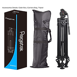 Video Tripod System, Regetek 72 Inch Professional Heavy Duty Aluminum Adjustable Photography Camera Tripod Stand with 360 Degree Fluid Drag Pan Head & Carry Bag for for Canon Nikon DV DSLR Camcorder