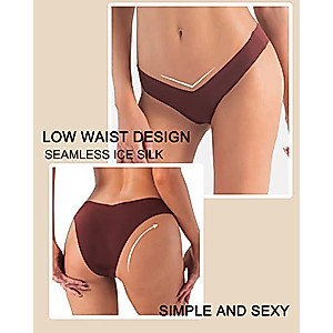 chelectnis Seamless Underwear Cheeky Bikini Panties for Women Nude Underwear No show Stretch Ice Silk Briefs 5 Pack S-XL