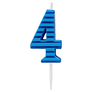 Papyrus Number 4 Birthday Candle, Blue Stripes (1-Count)
