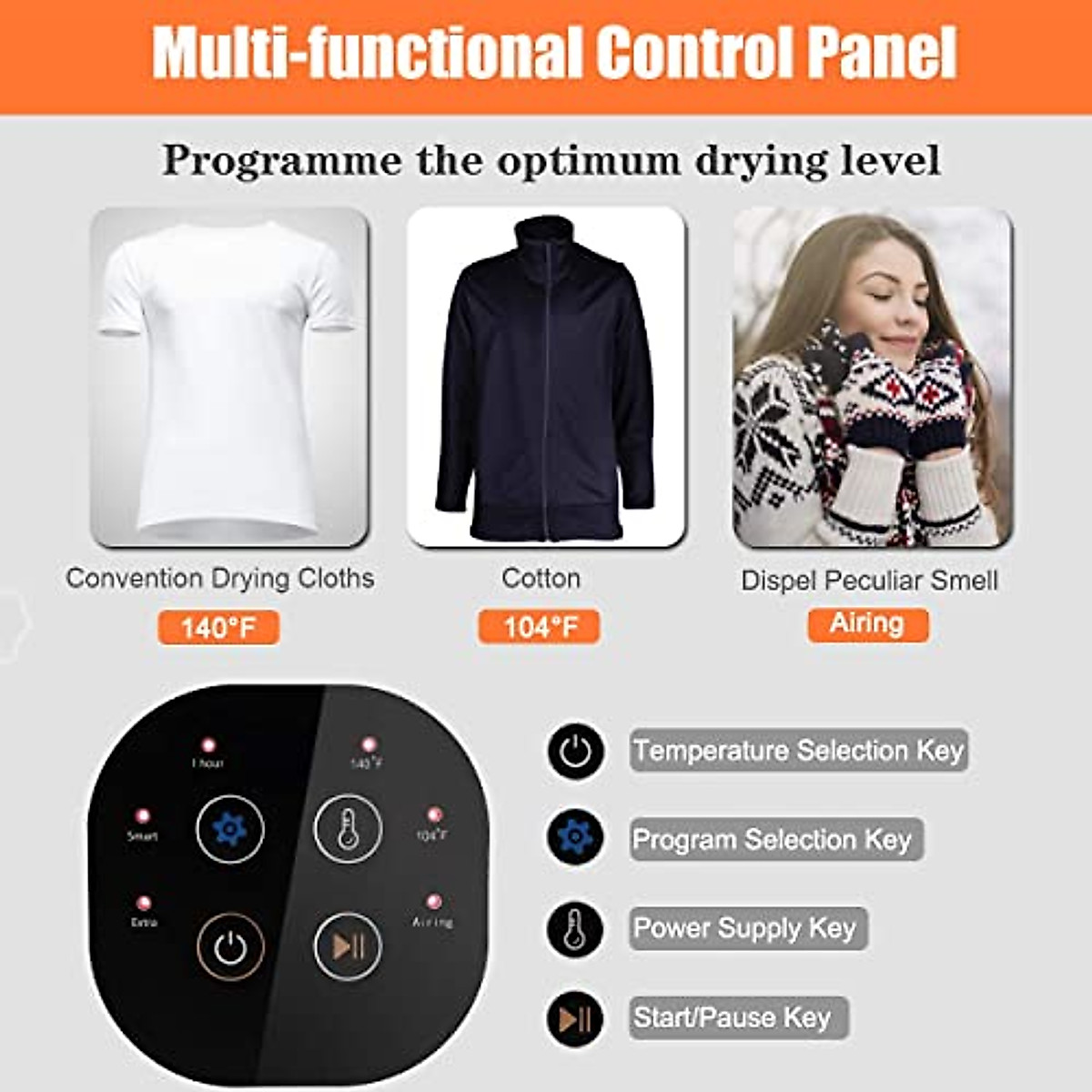 Julimoon 1700W Portable Laundry Dryer, 13.2 lbs Capacity Tumble Dryer with Stainless Steel Tub, Control Panel, Compact Clothes Dryer for Apartments, Home, Dorm, White