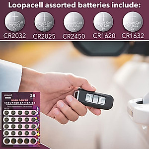 Loopacell High Power Button Cell 3V Lithium Assorted Battery CR2032 CR2025 CR2450 CR1620 CR1632, 25 Piece Set
