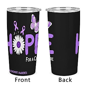 Hope for A Cure Alzheimer's Awareness 20 OZ Stainless Steel Tumbler Travel Car Coffee Mug with Straw Lid Cleaning Brush Coffee Tumbler Mug for Women Men