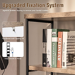 Tangkula 5-Tier Bookcase, Rustic Industrial Bookshelf, Decor Accent Display for Home, Office, Living Room, Bedroom, Wood Shelves w/Metal X-Shaped Frame, Display Bookshelf (Grey)