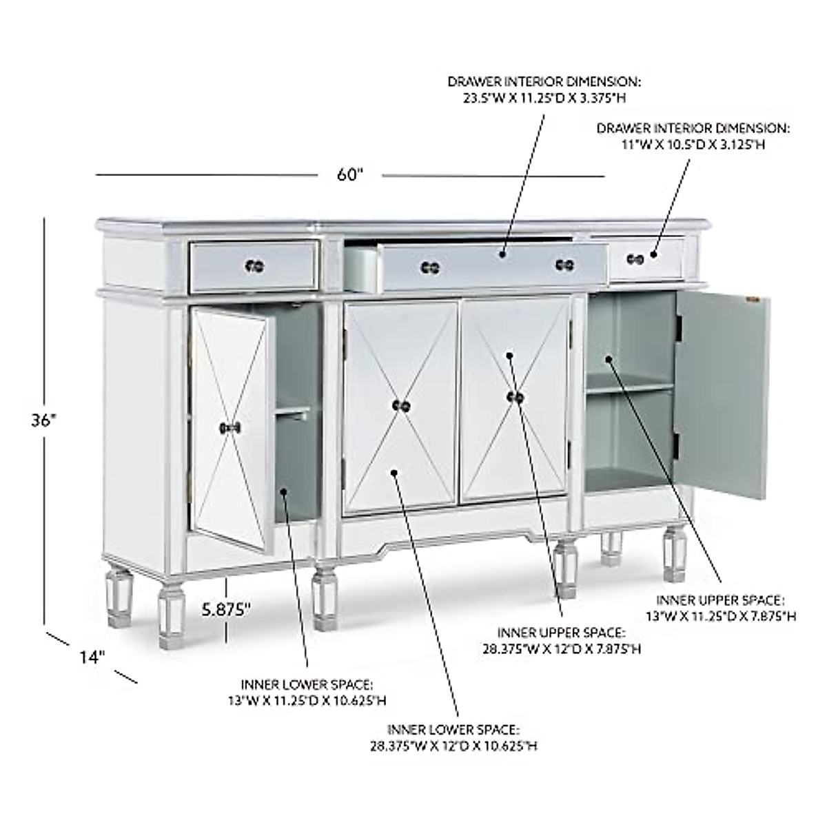 Powell Company Mirrored 4-Door 3-Drawer Console