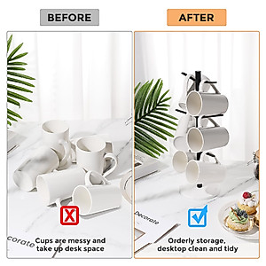 RIKBVOM Marble Mug Holder Tree, Coffee Cup Holder with 6 Hooks, Upgraded Stable Metal Coffee Mug Holder Mug Tree Stand Display Rack for Counter Kitchen Cabinet, Coffee Bar Accessories, Cafe Organizer