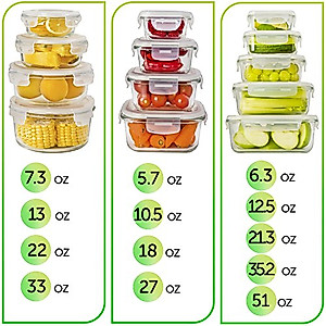 PrepNaturals 13-pack Glass Meal Prep Air Tight Containers with Custom Fit Lids - Glass Food Storage Containers - Microwave, Oven and Freezer Safe