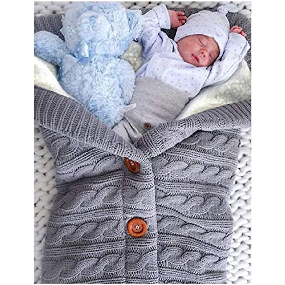 XMWEALTHY Unisex Infant Swaddle Blankets Soft Thick Fleece Knit Baby Girls Boys Stroller Wraps Baby Accessory Grey