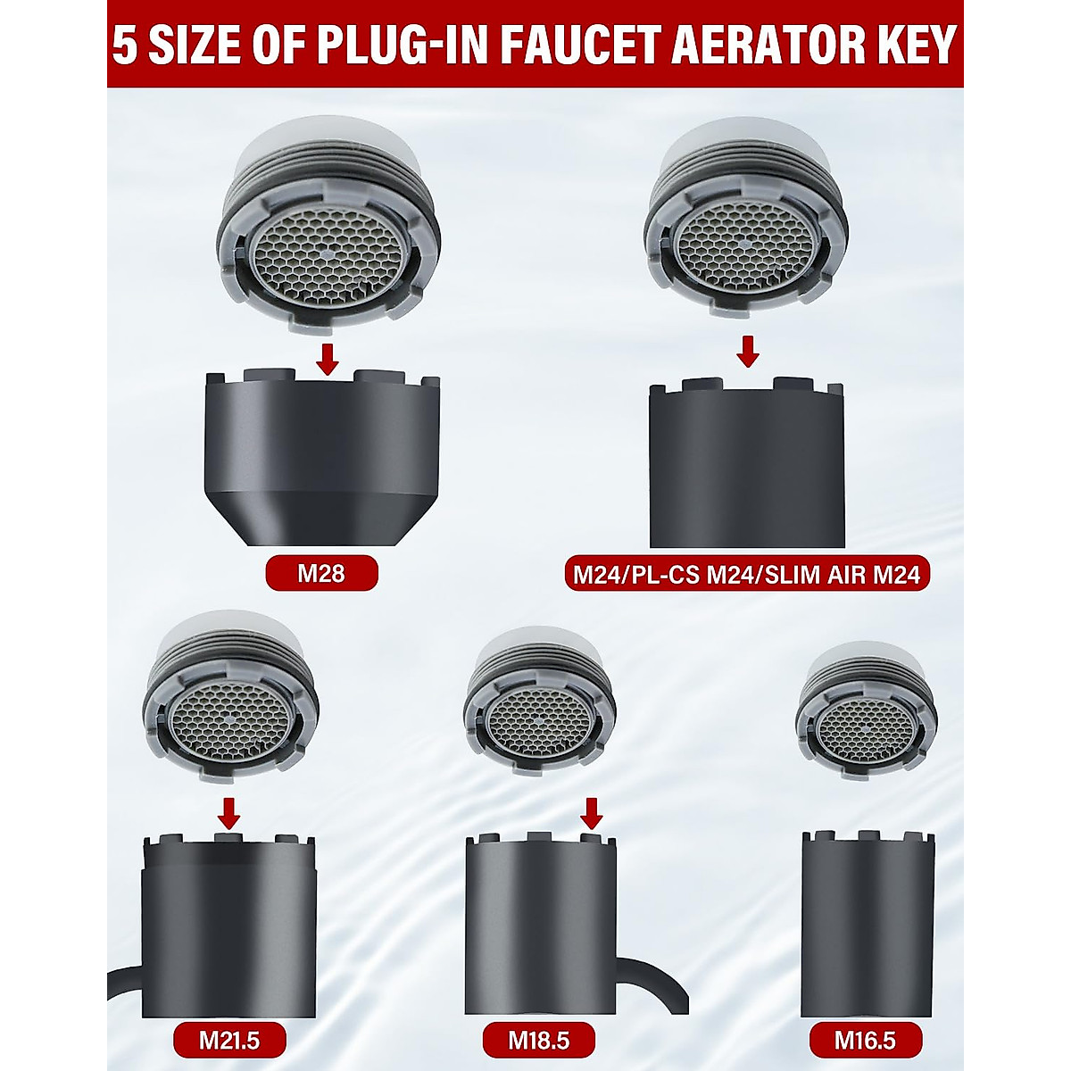 10-in-1 Faucet Aerator Removal Tool Kit, Heavy-duty Aerato Key for Threaded and Housed Aerateors,Fits M16.5 M18.5 M21.5 M22 M24 M28 TT TF STD TJ Sizes, Faucet Tool for Home Repair and Plumbing