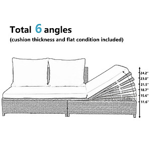 Merax Patio Furniture Sets Outdoor, All Weather PE Rattan Sofa with Adjustable Chaise Lounge, Seat Cushions and Tempered Glass Table, Beige