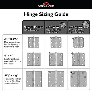 Door Hinges for Interior Doors 10-Pack 4-inch x 4-inch, Design House 1/4-inch Radius Steel Door Hinge Door Hardware, Matte Black, 188953