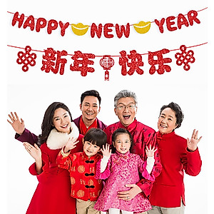 Hying 22 PCS Chinese New Year Banners Spring Festival Hanging Decorations 2023 Happy New Year Banner Garland Red Flag Hanging Bunting Ornaments for Chinese New Year Decorations