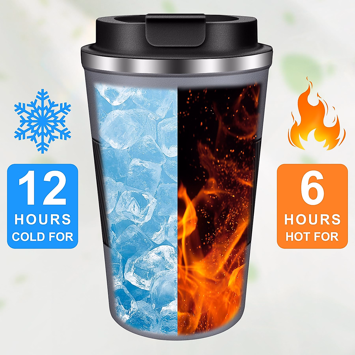 Coffee Travel Mug 12oz Insulated Coffee Mug with Lid Portable Spill-Proof Coffee Travel Mug No Handle Reusable Stainless Steel Mug Keeps Cold and Hot Suitable for Car, Daily, Travel and Gifts