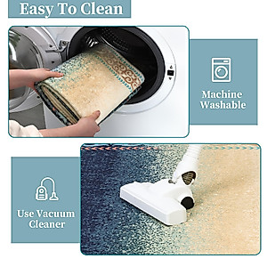 GarveeHome Washable Area Rugs 4x6 Rug Modern Living Room Rugs Non Slip Bedroom Rug Oriental Boho Rug Ultra Soft Low Pile Thin Carpet Stain Resistant Non Shedding Throw Rugs for Dining Room Blue 4'x6'