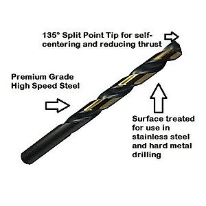Drill America - KFD15J-SET 15 Piece Heavy Duty High Speed Steel Drill Bit Set with Black and Gold Finish, KFD Series