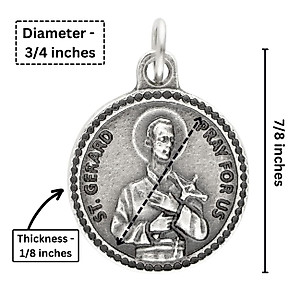 Saint Gerard Necklace Patron Saint of Fertility & Pregnancy Catholic Jewelry - Silver Oxidized Round 7/8" St Gerard Medal with 24" Adjustable Hypoallergenic Ball Chain - Made in Italy