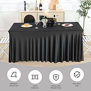 Fixwal Table Skirt, Table Skirts for Rectangle Tables 6ft, Table Covers for 6 Foot Tables, Tulle Table Skirt, Black Spandex Table Covers for Folding Table