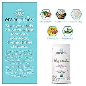 Era Organics Talc Free Baby Powder - USDA Organic Dusting Powder for Excess Moisture &amp; Chafing That’s Actually Good for Your Skin- Non Toxic, Non-GMO, Cruelty Free Baby Skin Care