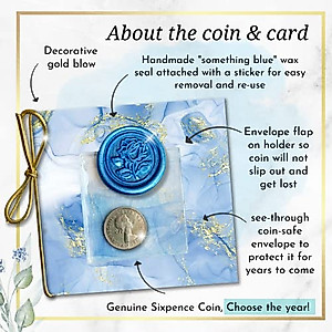 Authentic Silver Sixpence Coin For Bride's Shoe - 4 Piece Set Includes 1960 Sixpence, Sentimental Message Card, Something Old New Borrowed Something Blue Tradition Wedding Poem Card, Keepsake Gift Box