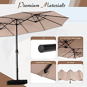 MFSTUDIO 15ft Double Sided Patio Umbrella with Base Included, Outdoor Large Rectangular Market Umbrellas with Crank Handle for Deck Pool Shade, Beige