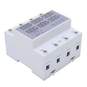 Fewb Digital 3 Phase DIN Rail Voltmeter Ammeter, AC 390‑500V Electricity Usage Monitor Power Meter Voltage Amps Watt Kwh Frequency Power Factor Meter Multimeter Current Power Tester(63A)