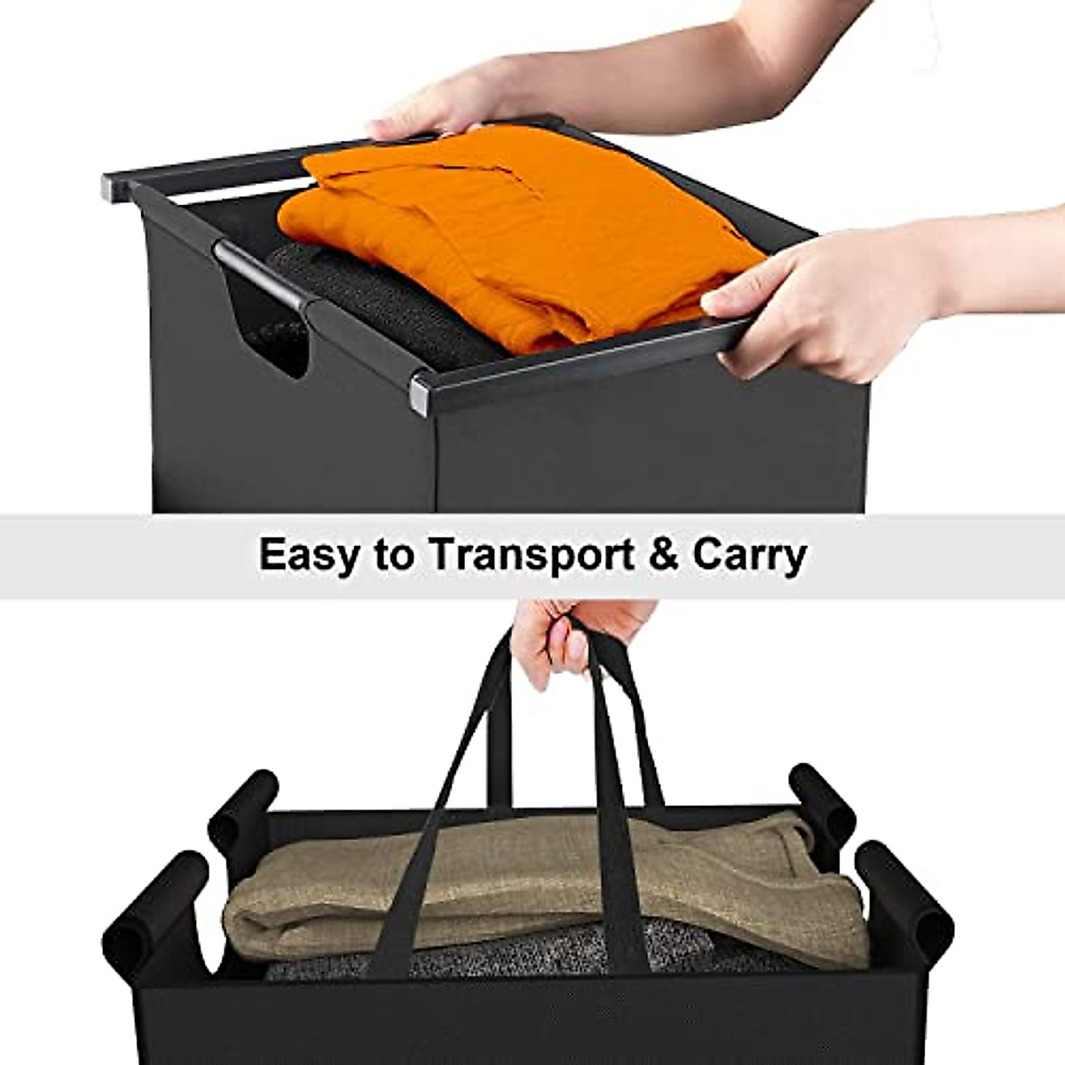 Simoretus Laundry Basket Sorter with Clothes Hanging Bar,Wooden Shelf,2 Sliding Bags, Hamper Garment Rack with Rolling Wheels for Laundry Room Bathroom Bedroom