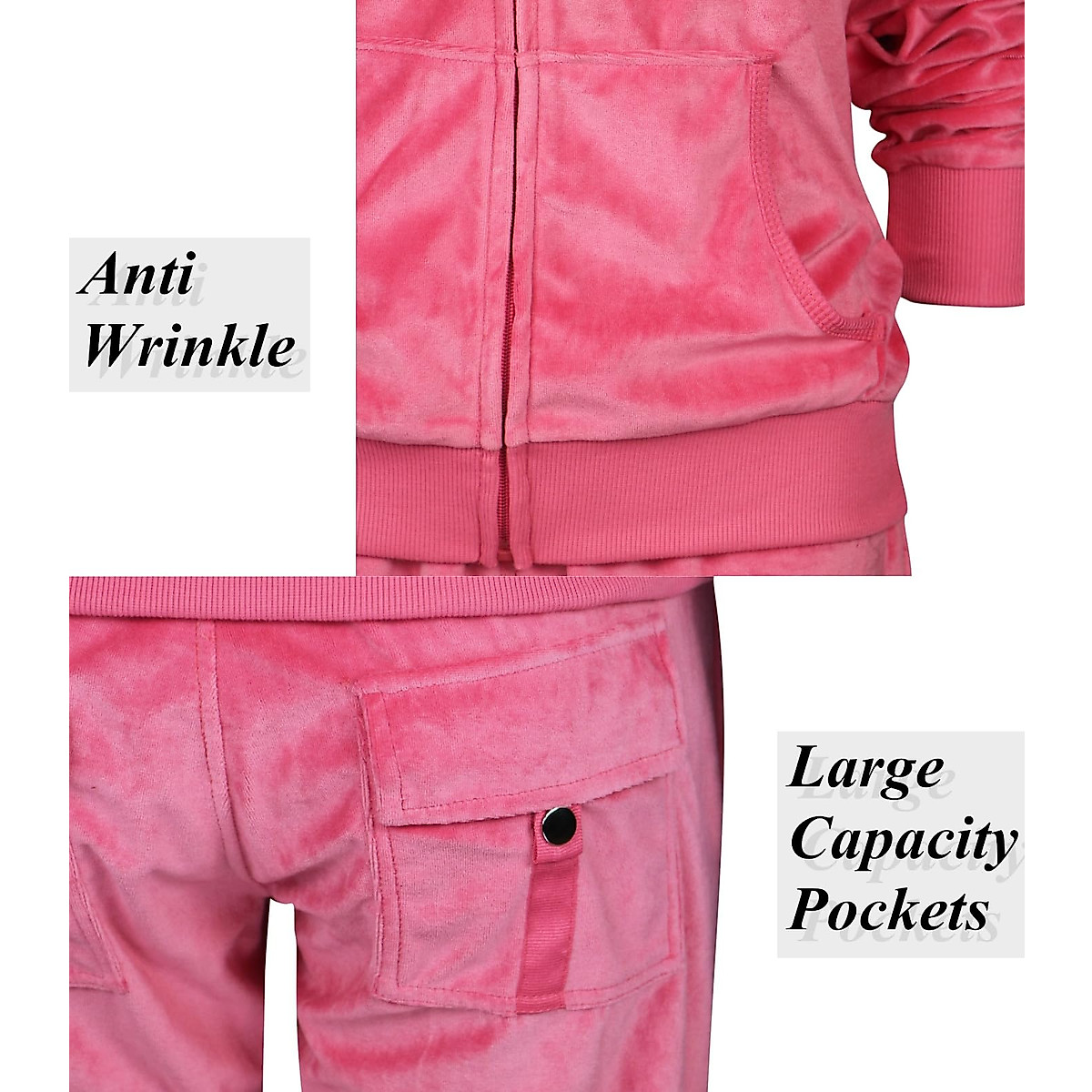 LeeHanTon Jogging Suits Sets for Women Warm Up Velour 2 Pieces Hoodie and Pants Zip Up Sweatsuits Coral 2XL