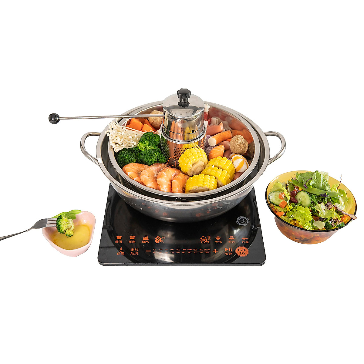 Shabu Shabu Hot Pot - Stainless Steel Gas Stove and Induction Cooktop Compatible Sukiyaki Pot - Donabe Cookware Made in China- 13.8" Capacity, 3.9" Deep Korean Ramen