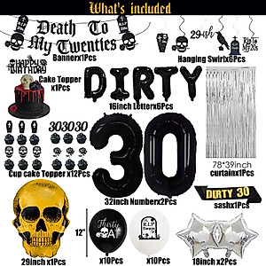 Dirty 30th Birthday Decorations Black Death to My Twenties Decorations, Funeral for my Youth, RIP 20s Birthday Banners 30th balloons,Cake Topper,Sash Man’s Happy Birthday Decorations for Her Him