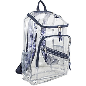 Eastsport Durable Clear Top Loader Backpack with Adjustable Printed Straps - Transparent - Navy Blue/Purple/Brushstroke Print Straps