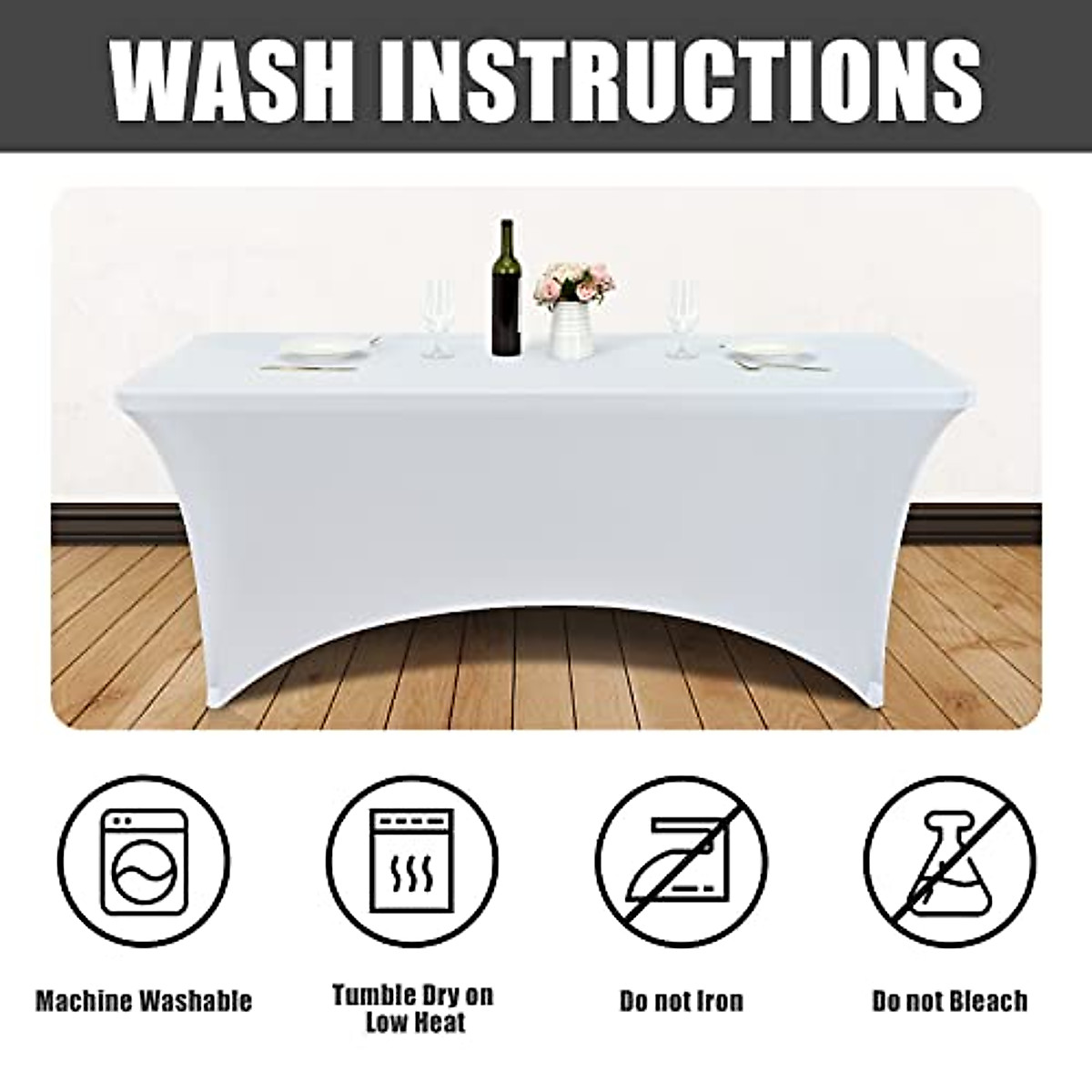 Yastouay 2 Pack 6ft Stretch Table Cloth Spandex Table Cover Tight Fitted for 6ft Rectangular Tables White Washable Tablecloths for Party, Wedding, Banquet, Outdoor (White, 6 Ft)