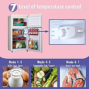 DEMULLER Mini Refrigerator 3.5 Cu.Ft Dual Door Fridge with Handle Adjustable Temperature with Top Mount Freezer Ideal for Home, Office, Dorm White