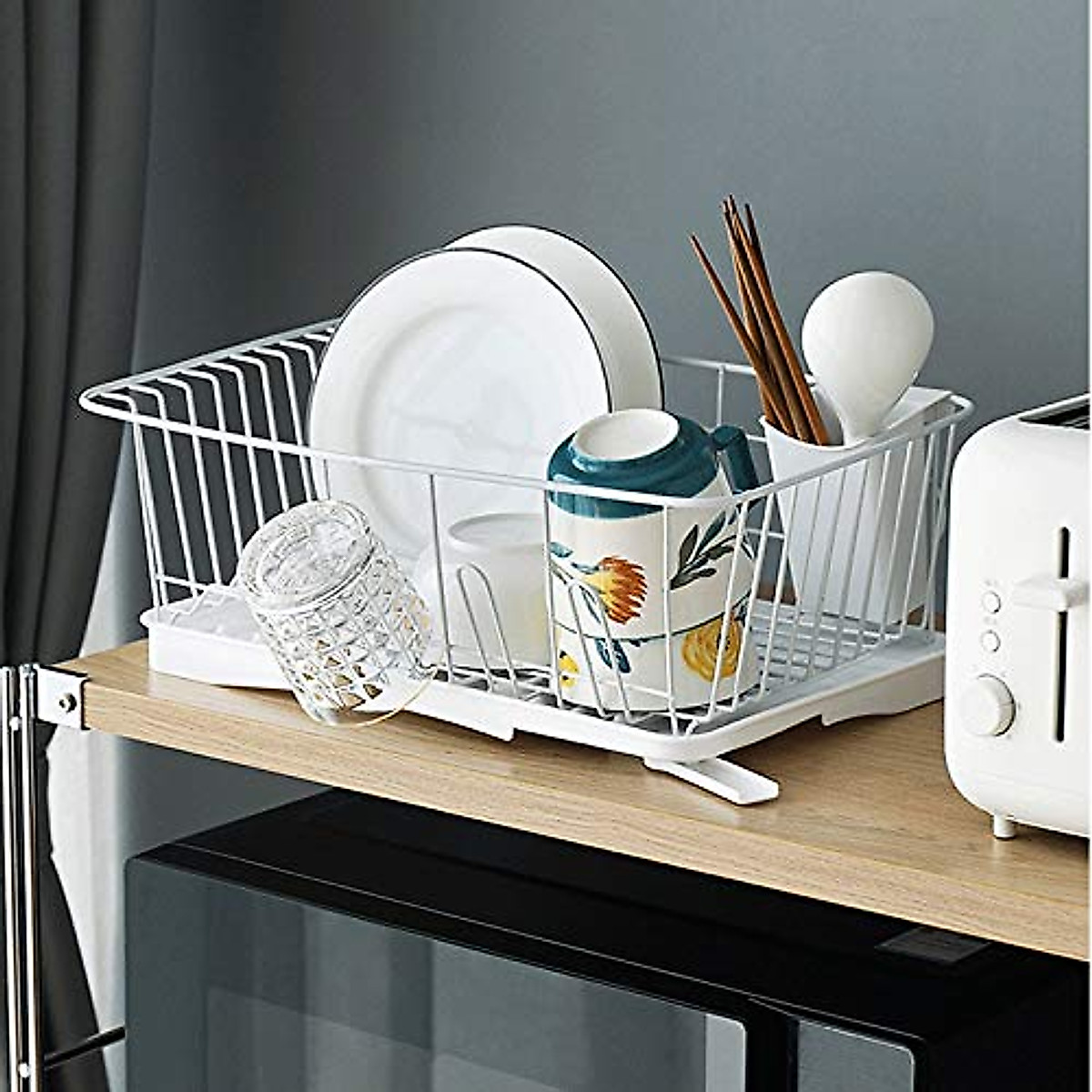 PDGJG Stainless Steel Dish Drainer Drying Rack Removable Rust Proof Utensil Holde for Kitchen Counter Storage Rack ( Color : Blue )