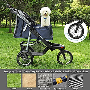 VIAGDO Premium Heavy Duty Pet Stroller for Small Medium Dogs & Cats, 3-Wheel Cat Stroller, Foldable Dog Stroller with Suspension System/Link Brake/One-Hand Fold, Max. Loading 55 LBS