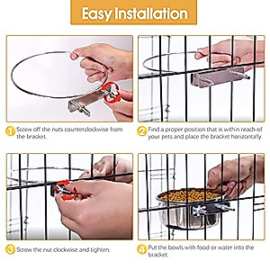 Yummy Sam 2 Pcs Large Pet Dog Food Water Bowl for Cage Stainless Steel Non-Spill Kennel Hanging Cats Bowls with Clamp Holder Crate Feeder Dish for Medium Large Dogs Huge Pets (7.1x3.5'' & 6.3x2.6'')