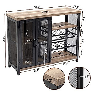 KFO Industrial Bar Cabinet for Liquor and Glasses, Farmhouse Metal Wood Coffee Bar Cabinet, Sideboard Buffet Cabinet, Wine Rack Table with Mesh Door for for Home Kitchen Dining Living Room, 40 Inch…