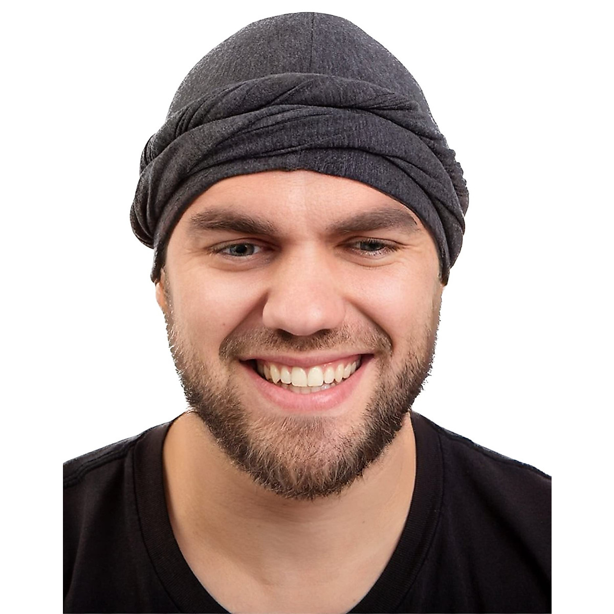 CAPLORD Silk Satin Lined Halo Turban Head Wrap Pre-Tied Skull Wave Cap for Men and Women Sleeping Bonnet Hair Cover Chemo Hair Loss Hat Head Cover Durag Dark Gray