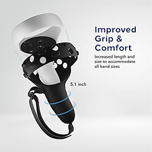 TNP Controller Grips for Oculus Quest 2 / Meta Quest 2 Knuckle Strap Black VR Touch Controller Hand Grip Cover Protector Sleeve with Anti-Throw Adjustable Straps