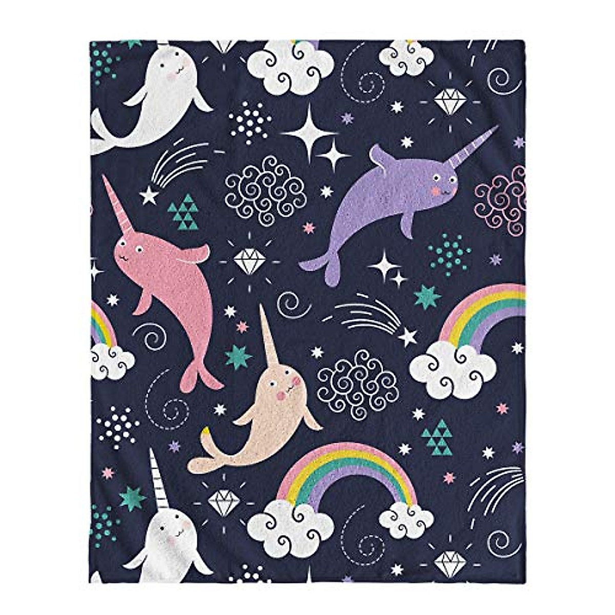 Jekeno Narwhals Blanket Throw Smooth Soft Blanket for Sofa Couch Bed Office 50"x60"