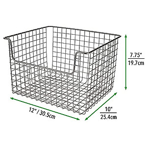 mDesign Metal Wire Food Storage Basket Organizer with Front Dip Opening for Organizing Kitchen Cabinets, Pantry Shelf, Bathroom, Laundry Room, Closets, Garage, Concerto Collection, 8 Pack - Dark Gray