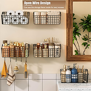 4 Pack Hanging Wall Basket for Organizing, Large Wire Baskets for Storage Pantry with 5 S Hooks+4 Strong Adhesive Wall Hooks, Wall Mounted Metal Wire Storage Baskets Shelf for Cabinet Kitchen Bathroom