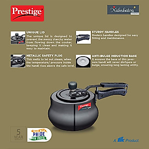 Prestige Nakshatra Plus Svachh Hard Anodised Aluminium Spillage Control Handi Pressure Cooker (Black), 2 Liter