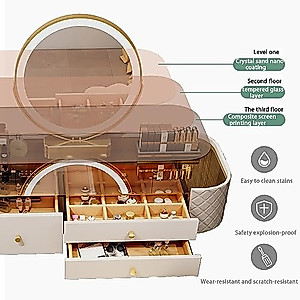 Bedroom Vanity Vanity Table with 3-Color Adjustable Touch Light, Large Vanity Table Set,Vanity Makeup Desk with Tempered Glass Desktop, for Women Girls (Size : 120cm-white)