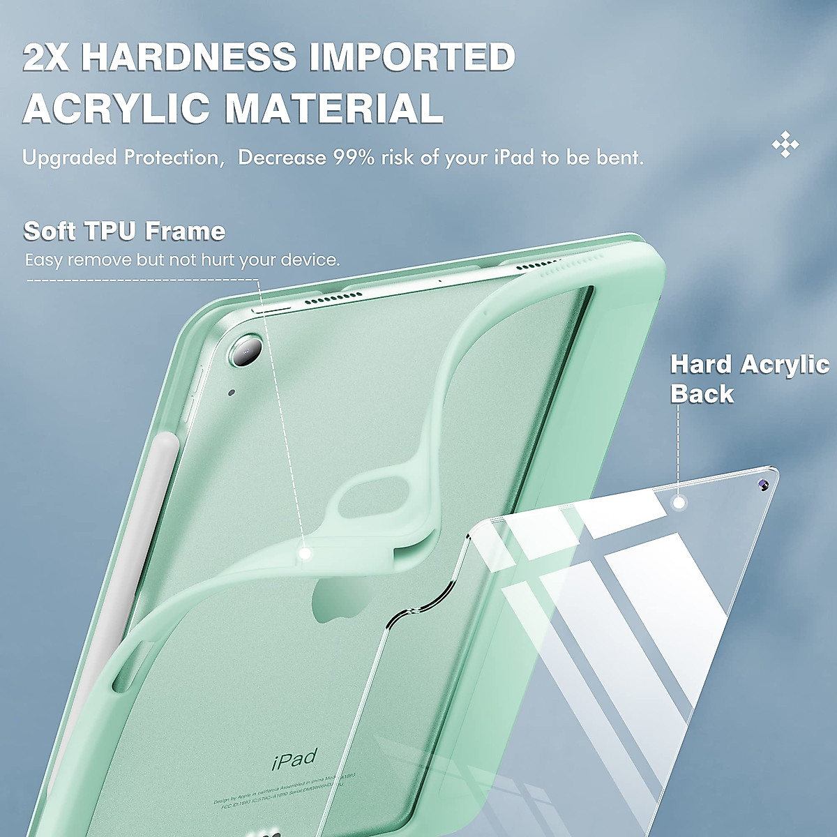 INFILAND Compatible with iPad Air 5 10.9 2022/iPad Air 4 10.9 2020, Ultra-Thin Shockproof TPU Case (with Translucent Matte Back) with Smart Auto Wake/Sleep Function, Mint Green